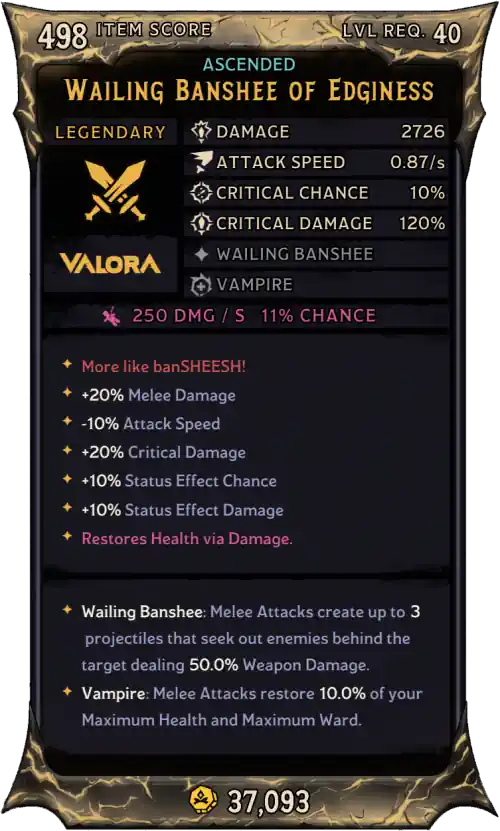 Wailing Banshee • TTWL – Legendary Melee | Lootlemon